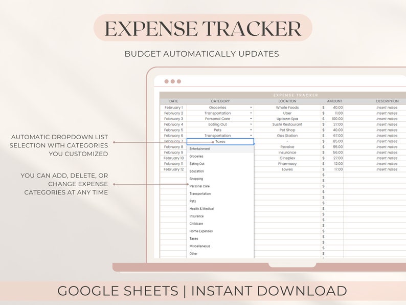 Monthly Budget Spreadsheet for Google Sheets | Digital Budget Planner ...