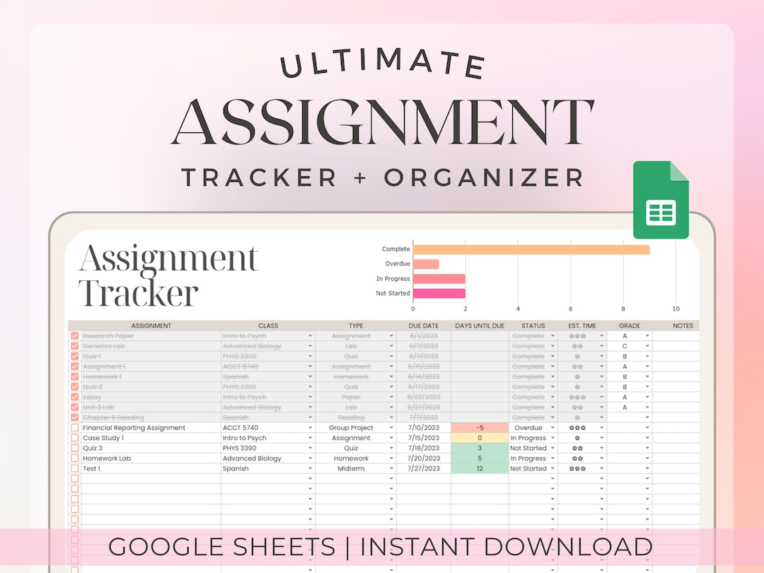 Student Assignment Tracker for Google Sheets | Homework Tracker ...
