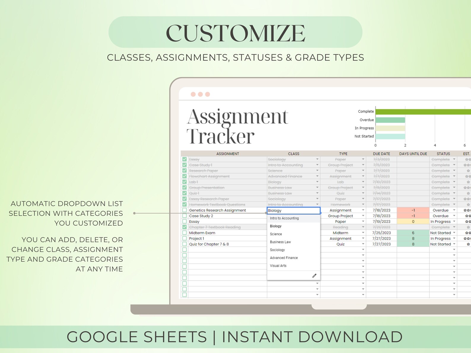 Student Assignment Tracker for Google Sheets | Homework Tracker ...