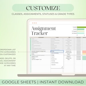 Student Assignment Tracker for Google Sheets | Homework Tracker ...