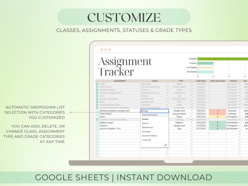 Student Assignment Tracker for Google Sheets | Homework Tracker ...