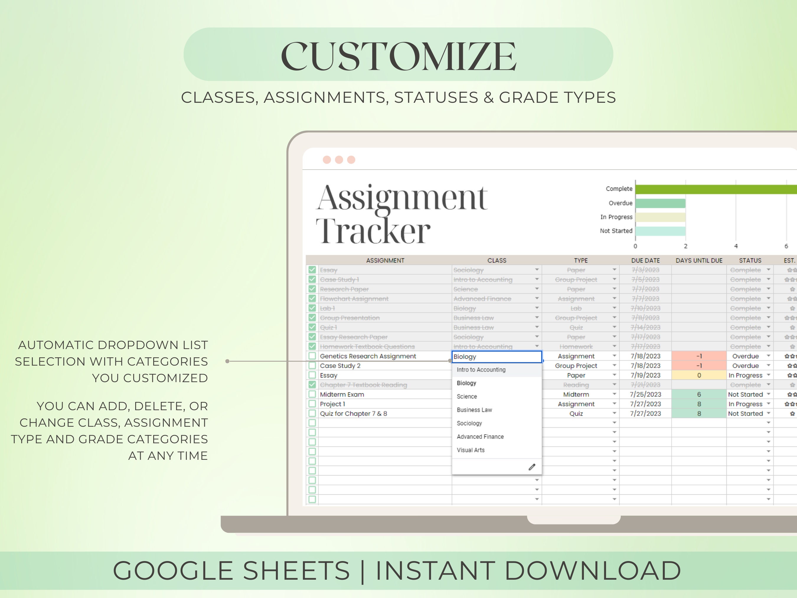 Student Assignment Tracker for Google Sheets | Homework Tracker ...