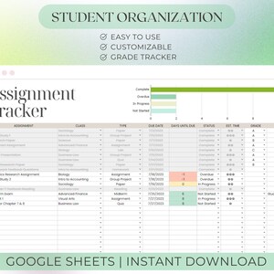 Student Assignment Tracker for Google Sheets | Homework Tracker ...
