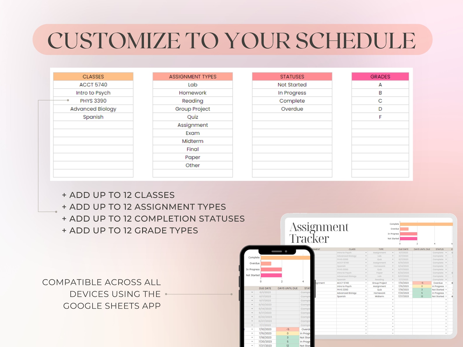 Student Assignment Tracker for Google Sheets | Homework Tracker ...