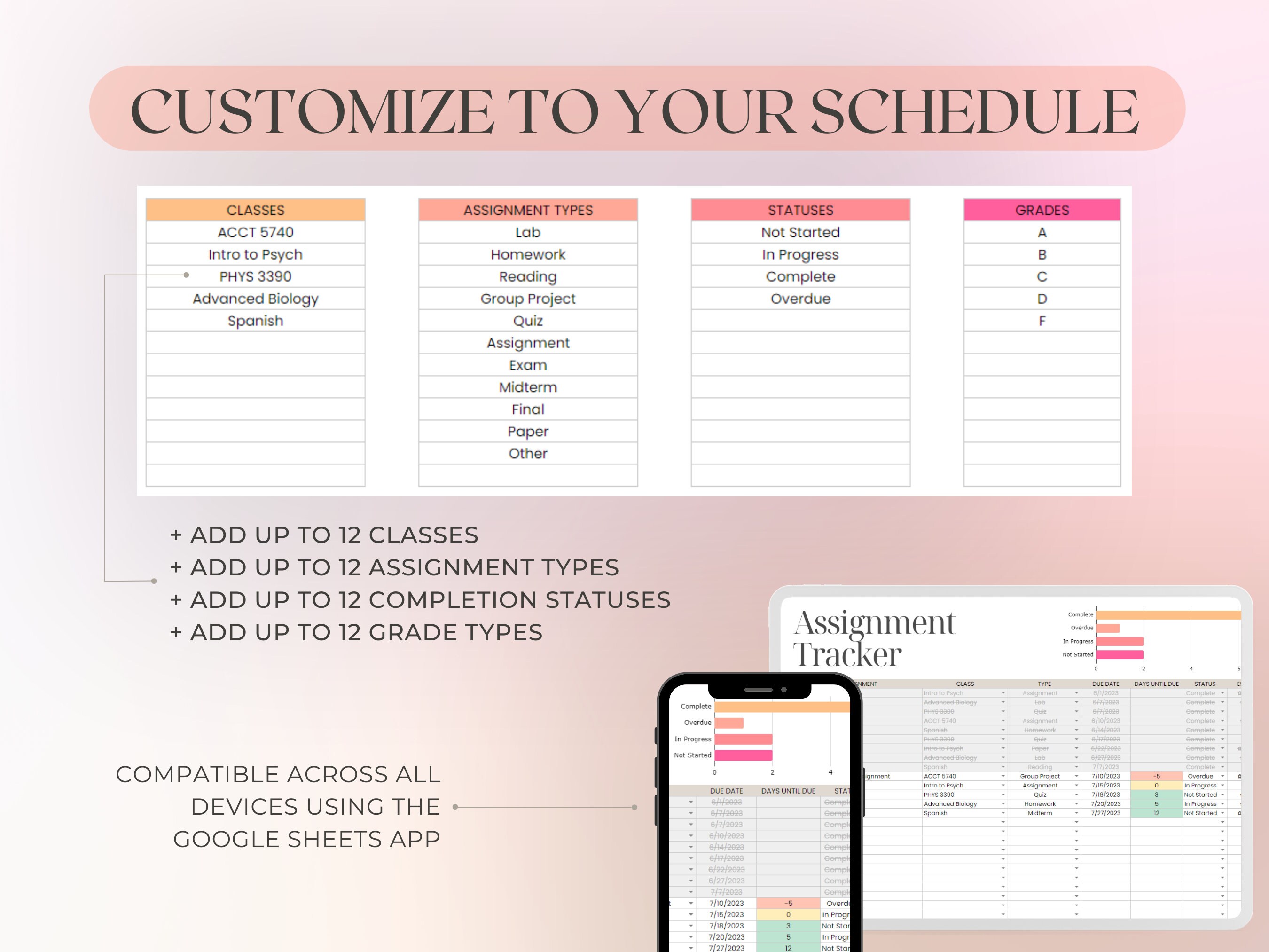 Student Assignment Tracker for Google Sheets | Homework Tracker ...