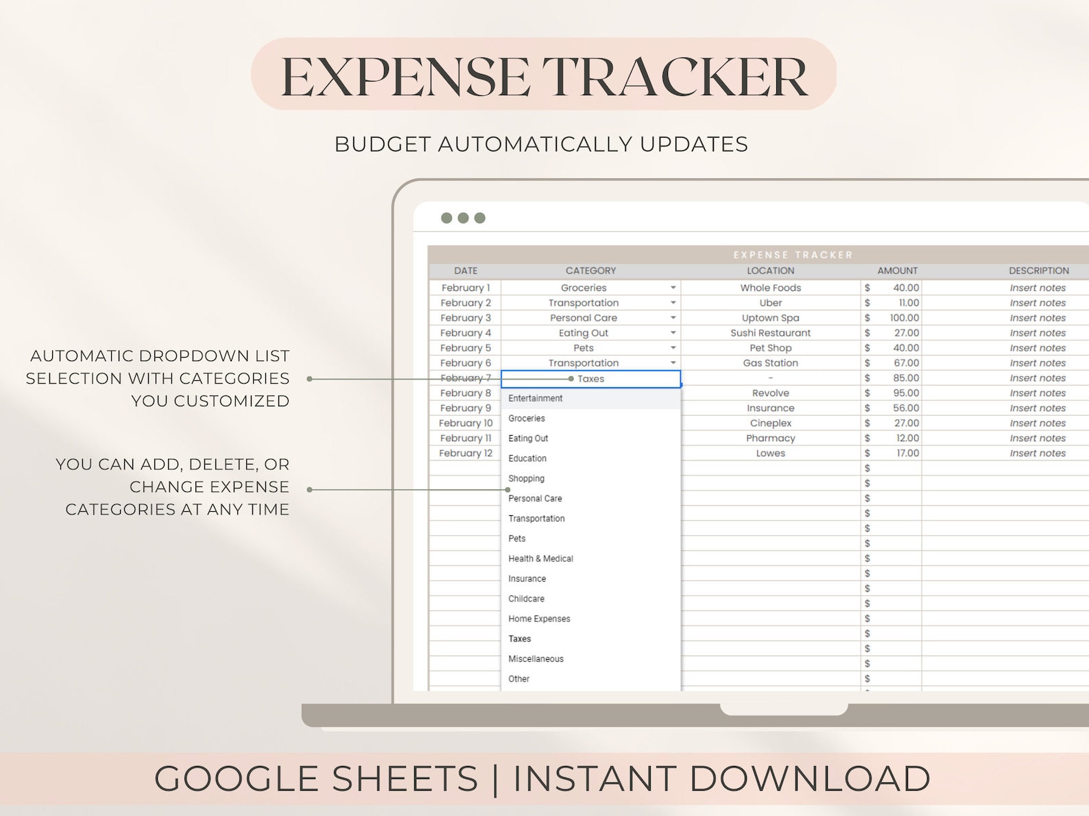 Monthly Budget Spreadsheet for Google Sheets | Digital Budget Planner ...