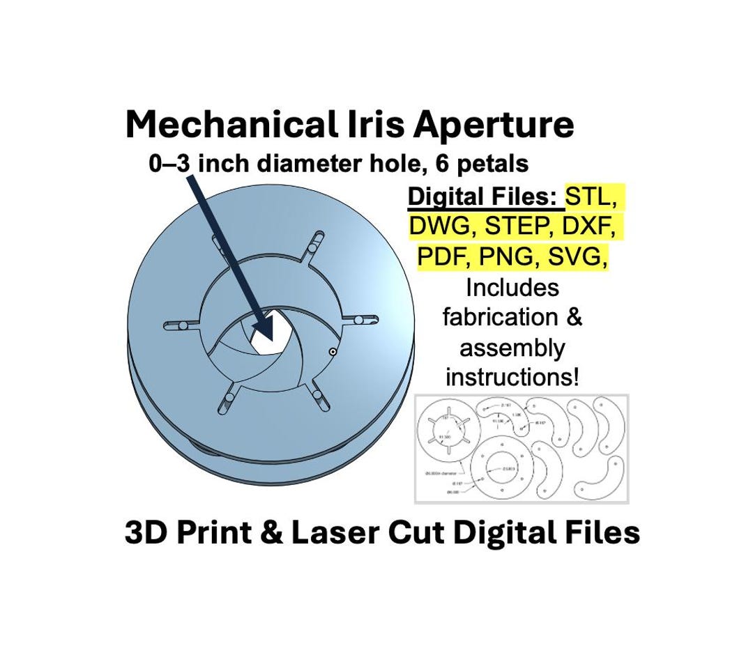 Mechanical Iris CAD - Stl, Step, Dwg, Dxf, Svg Files, for 3D Printing ...