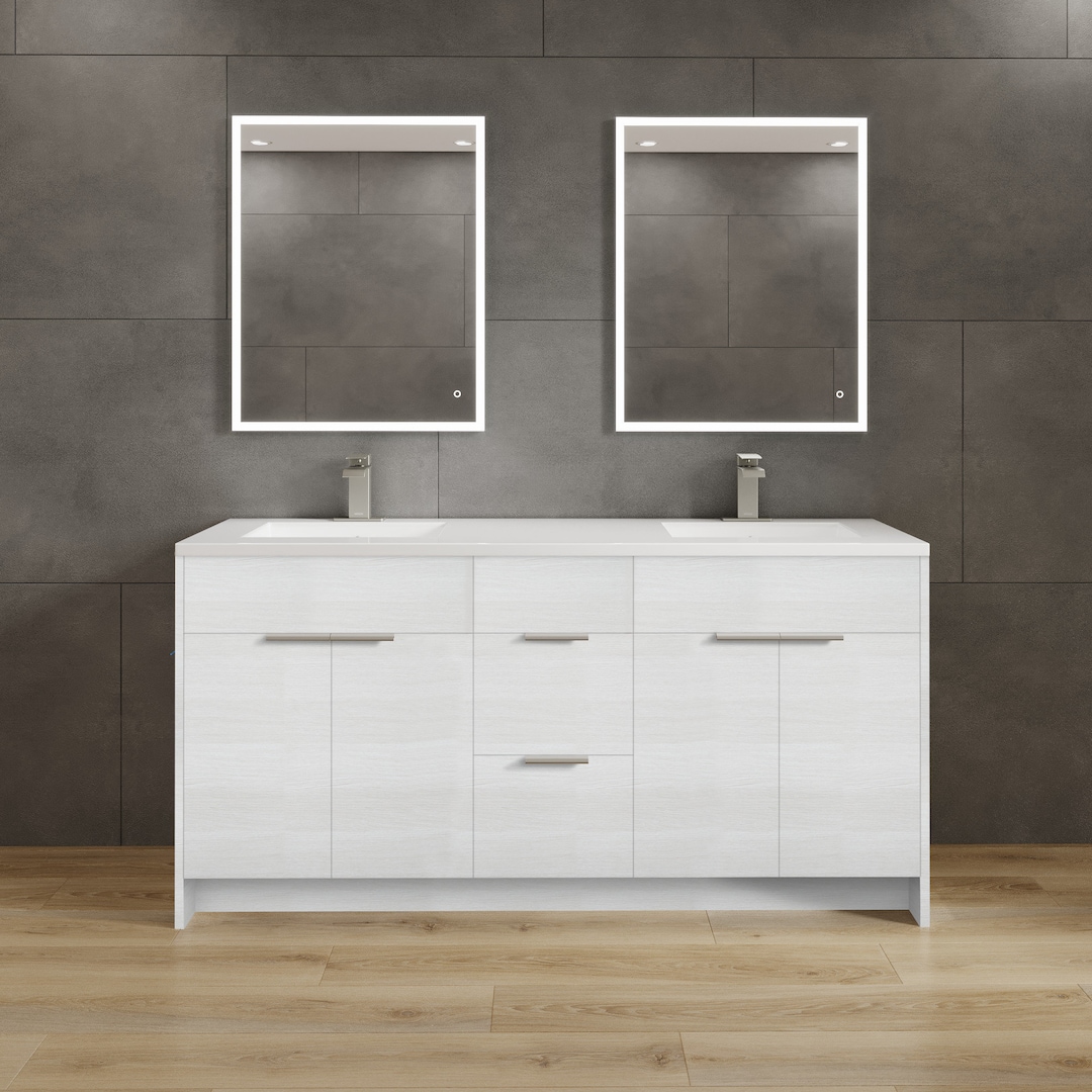60 Inch Bathroom Vanity White Wood Double Sink With Drawers Frameless ...