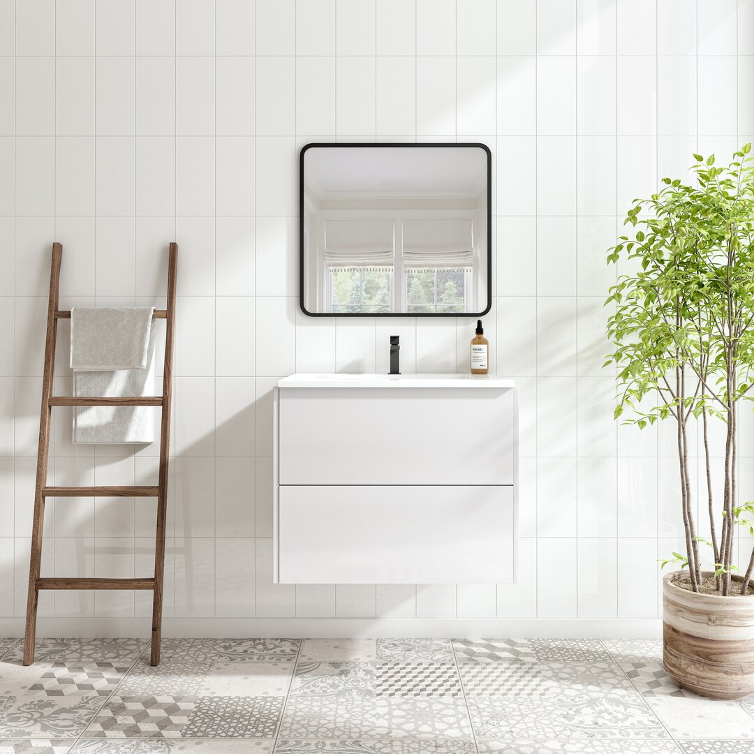 High Gloss White Floating Vanity 30 Inch W/ 2 Drawers | Modern Flat ...