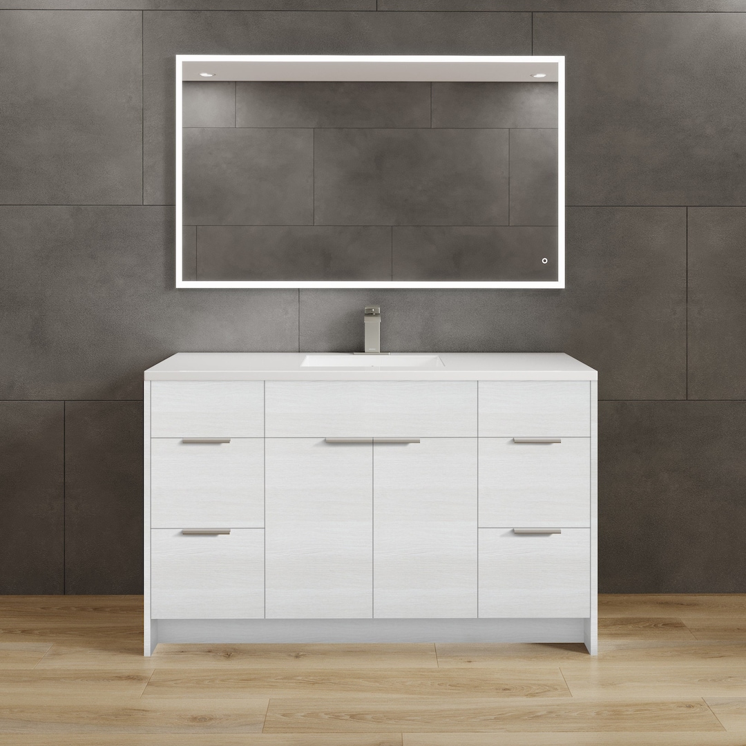 48 Inch Bathroom Vanity White Wood Single Sink With Drawers Frameless ...