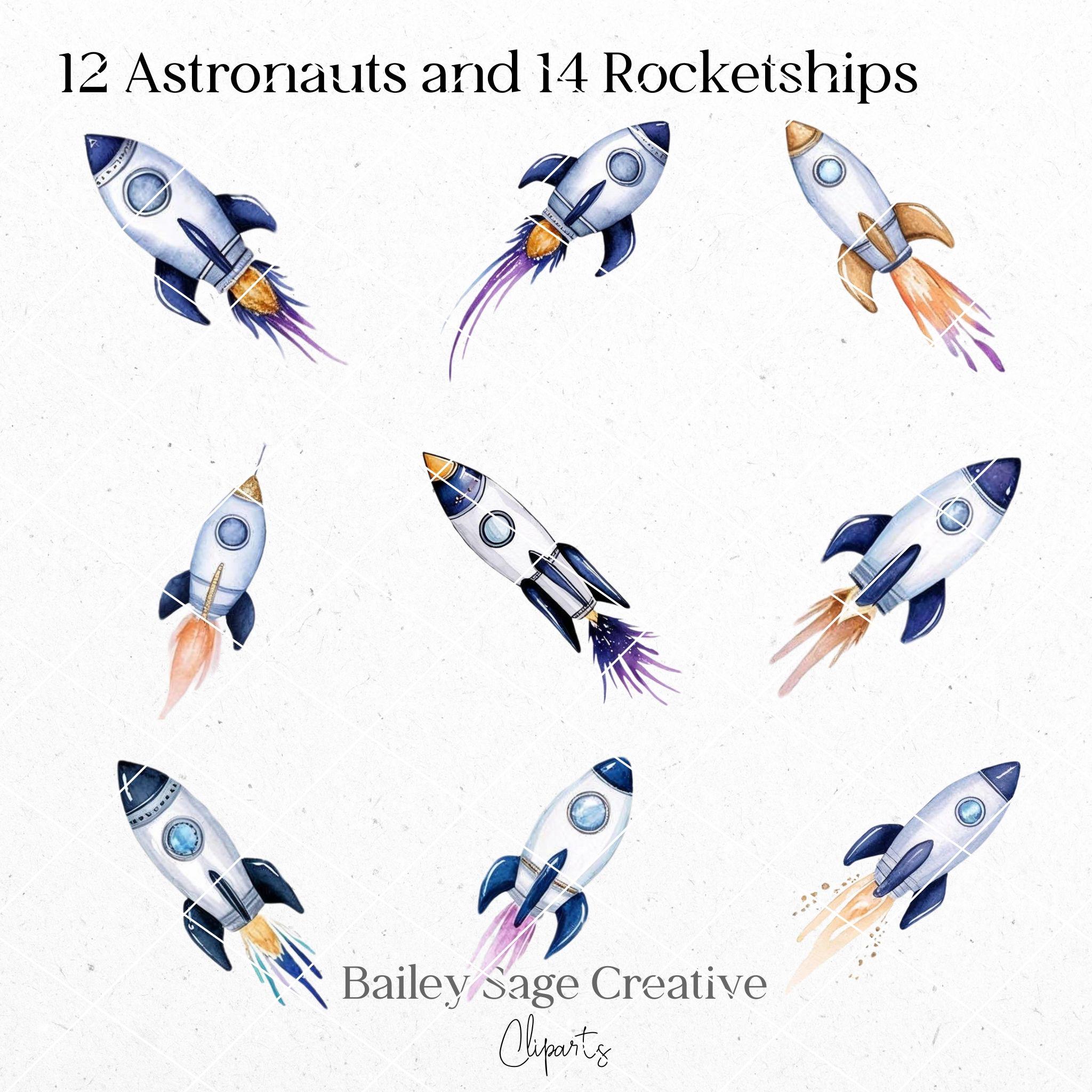 Space Rocketship Watercolor Clipart, 54 Cliparts, Astronaut Clipart - Etsy