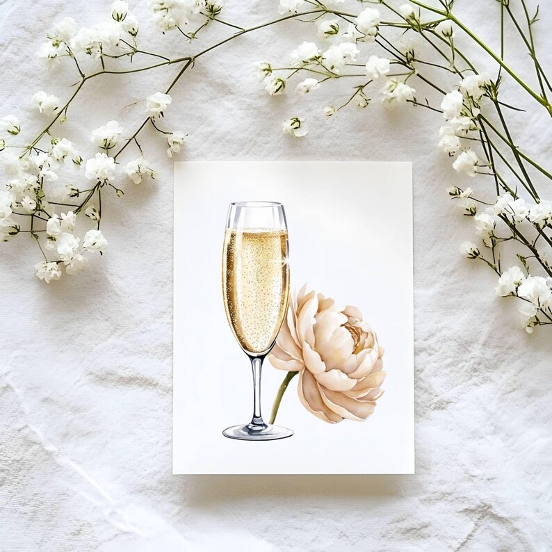 Prosecco With Flowers and Pearls Watercolor Clipart, 44 Cliparts ...