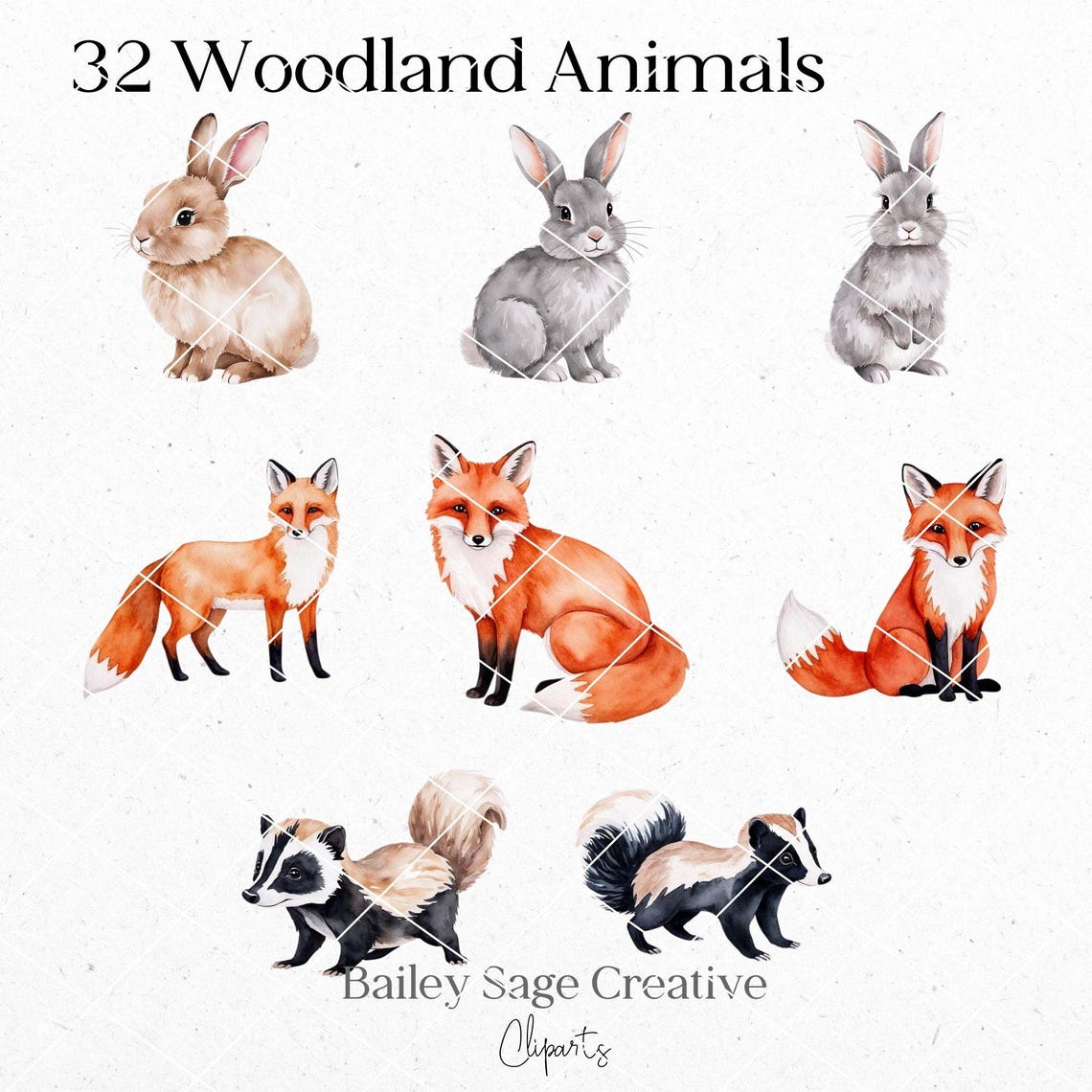 Woodland Animals Watercolor Clipart, 58 Cliparts, Woodland Animals Tree ...