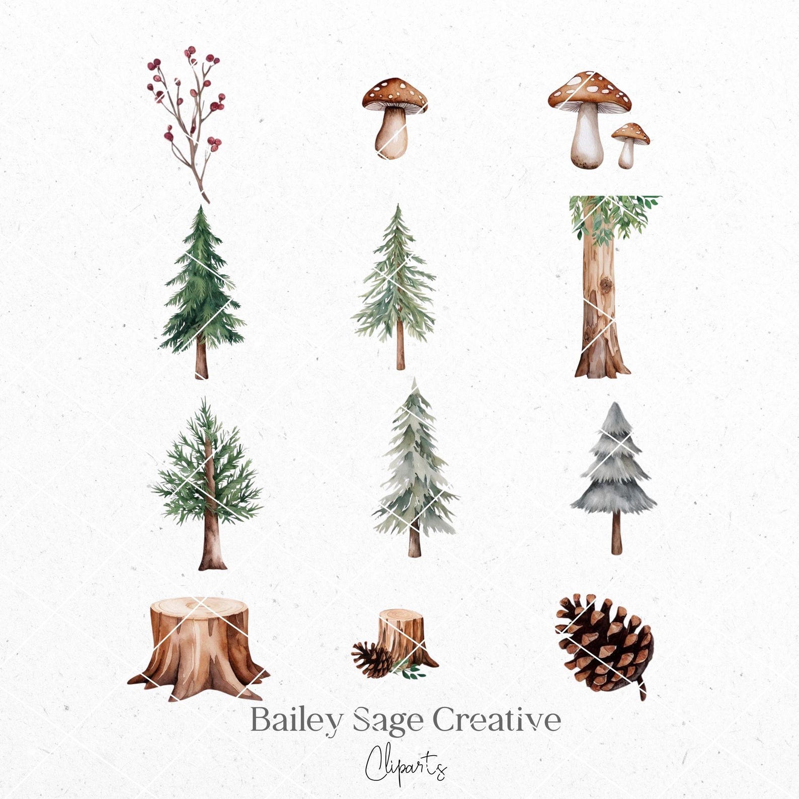 Woodland Animals Watercolor Clipart, 58 Cliparts, Woodland Animals Tree ...