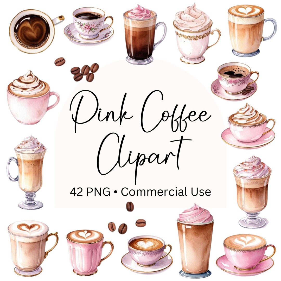 Pink Coffee Watercolor Clipart, 42 Cliparts, Latte Clipart - Etsy