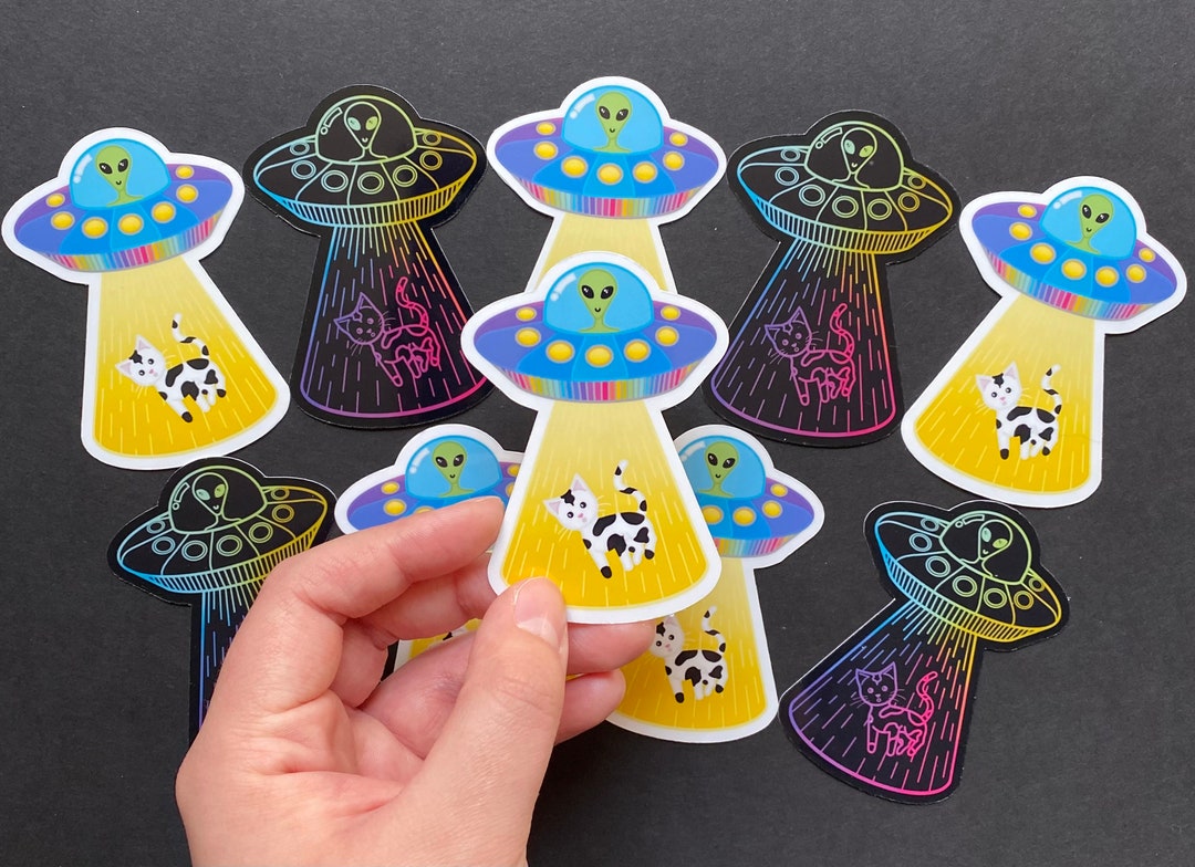Alien Abduction Sticker Waterproof Weatherproof Vinyl Cat Sticker Alien ...