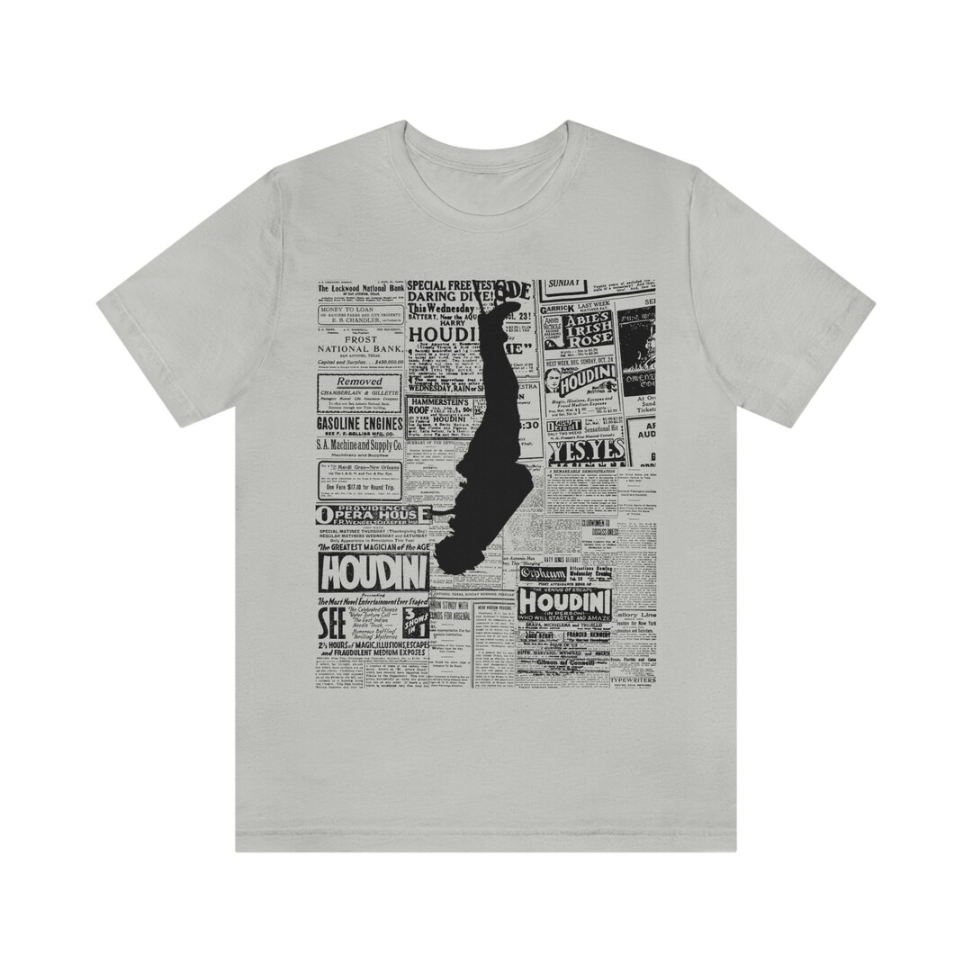 Houdini T-shirt Harry Houdini Shirt Newspaper Print Vintage News ...