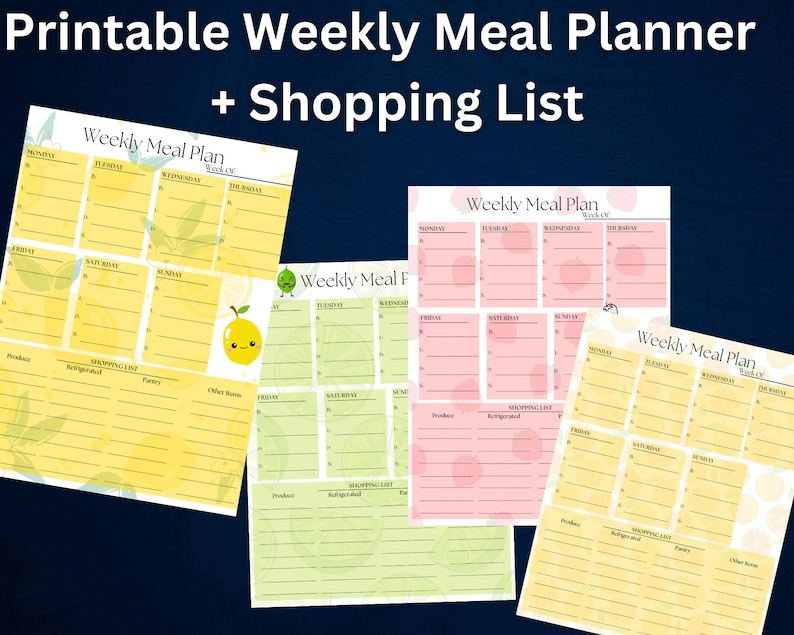 Bright Printable Weekly Meal Planner With Grocery List, Downloadable ...