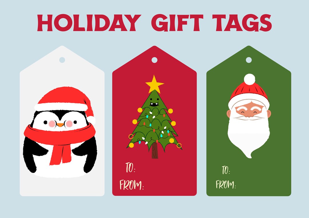 Printable Holiday Gift Tags, Whimsical Gift Tags, Digital Download, Fun ...