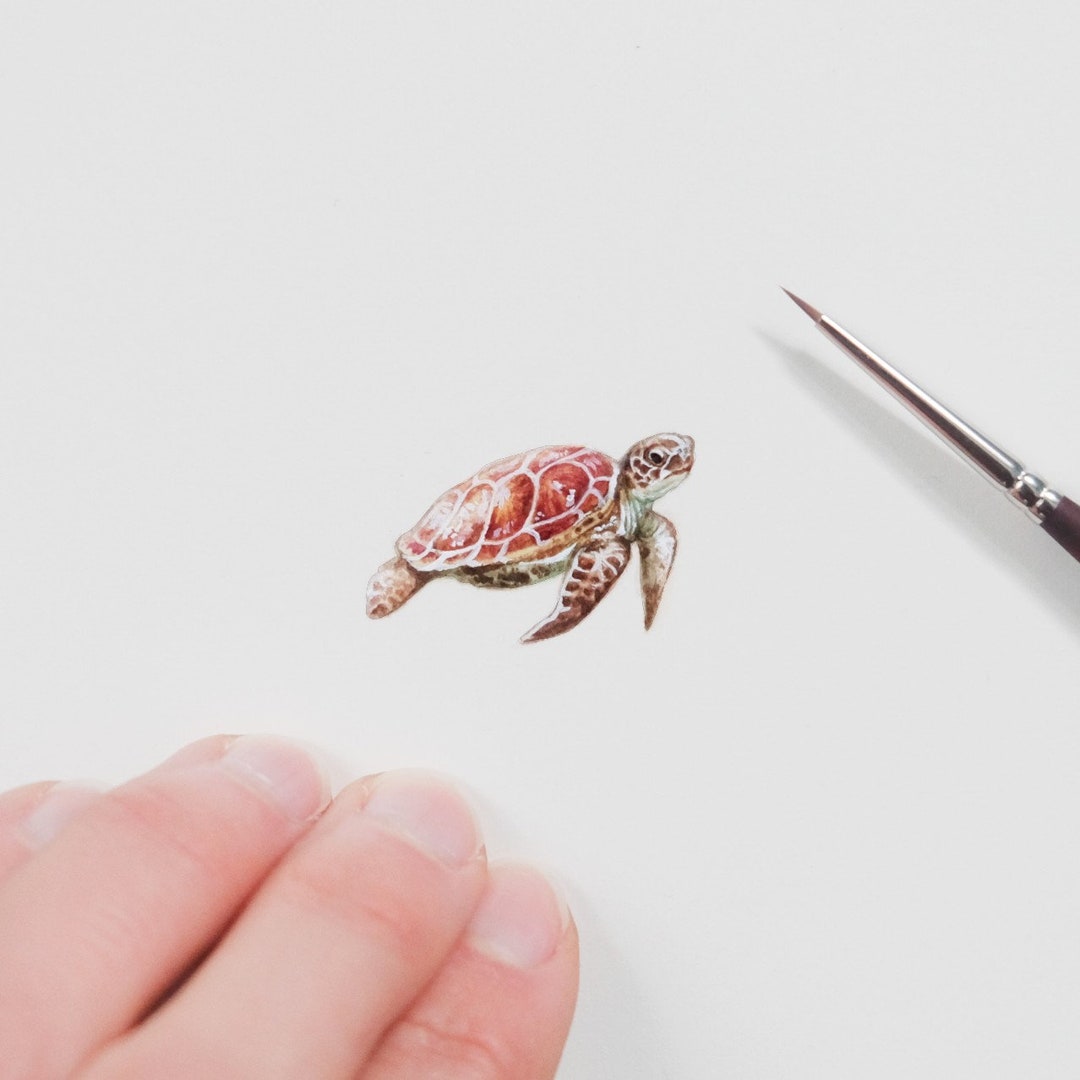 Miniature Sea Turtle Painting PRINT // Tiny Art, Minimalist Art, Cute ...