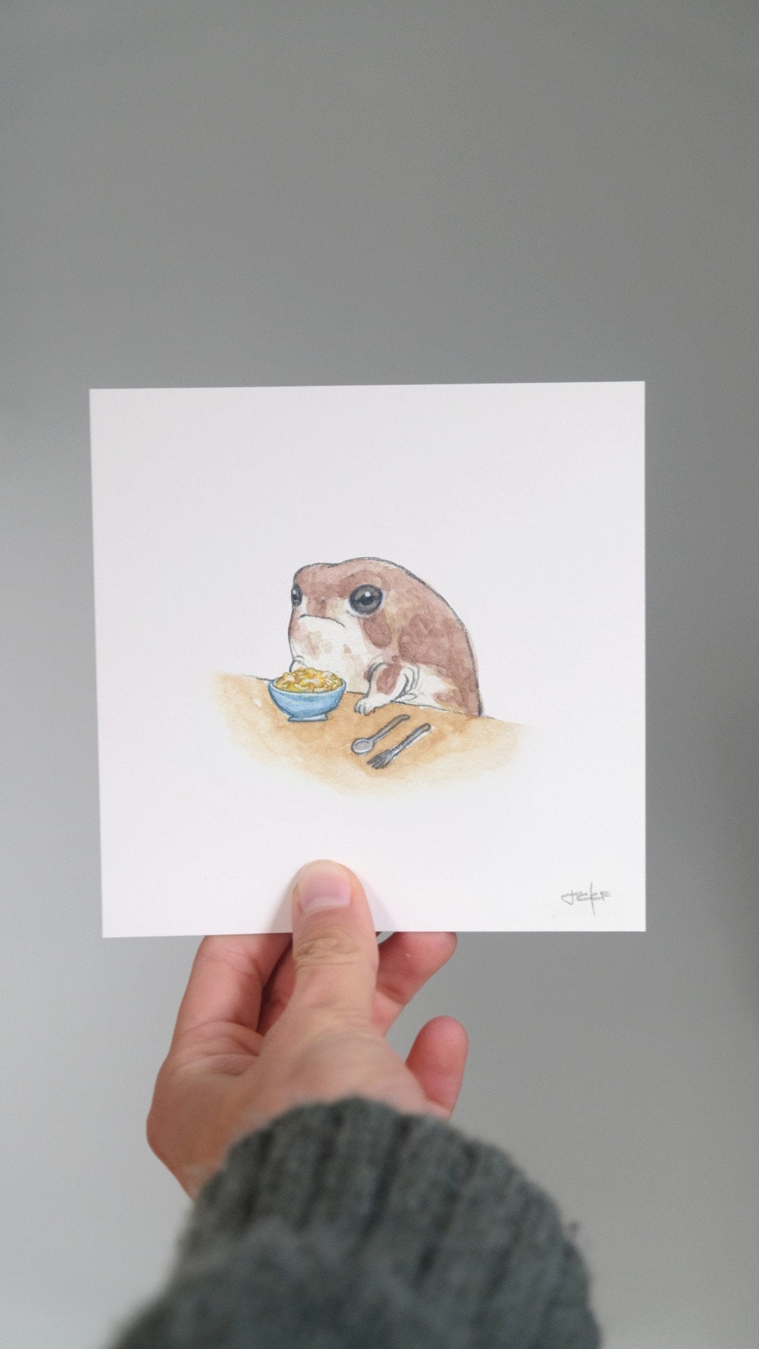 Grumpy Rain Frog Eating Mac and Cheese PRINT - Cozy Watercolor Art - Etsy