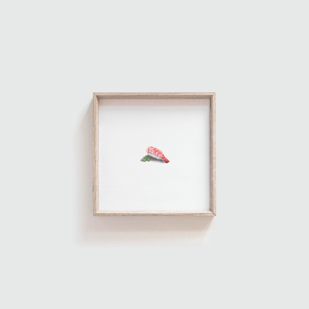 Minimalist Shrimp Sushi Watercolor Print | Tiny Food Painting, Kitchen ...