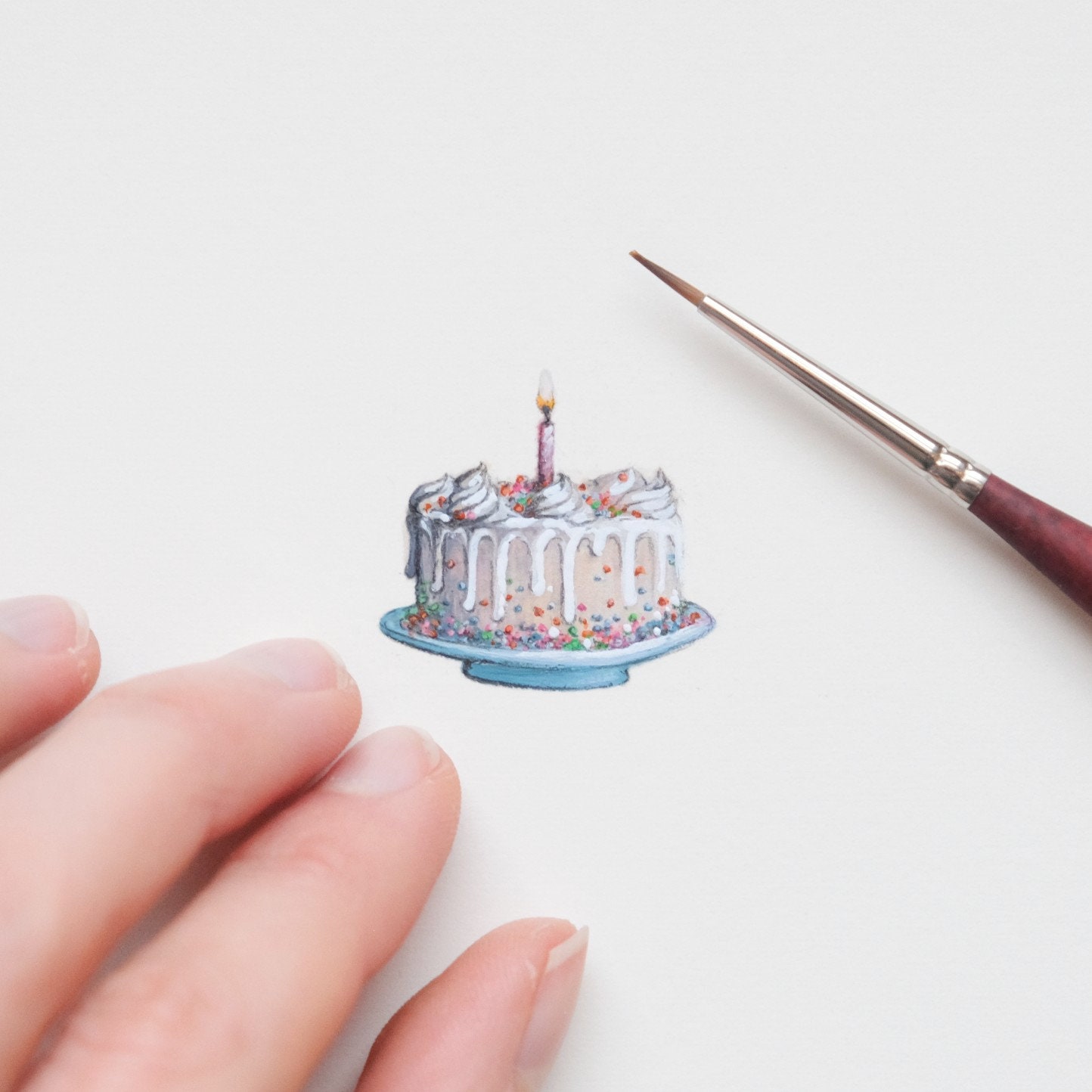 Miniature Birthday Cake PRINT // Tiny Art, Minimalist Art, Cute ...