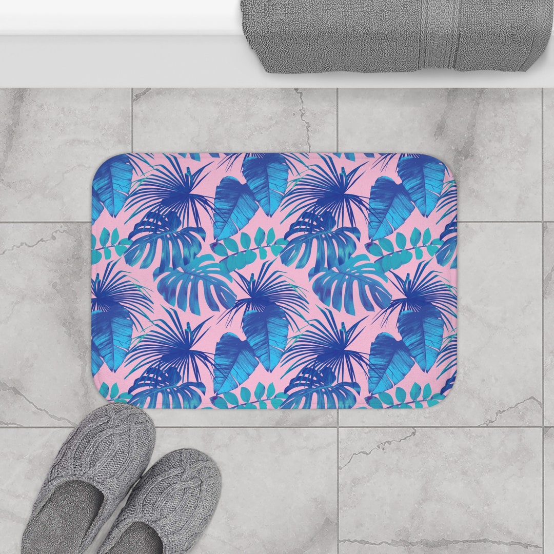 Tropical Bath Mat, Palm Leaf Bath Mat, Bath Mat, Pink Bath Mat, Home ...