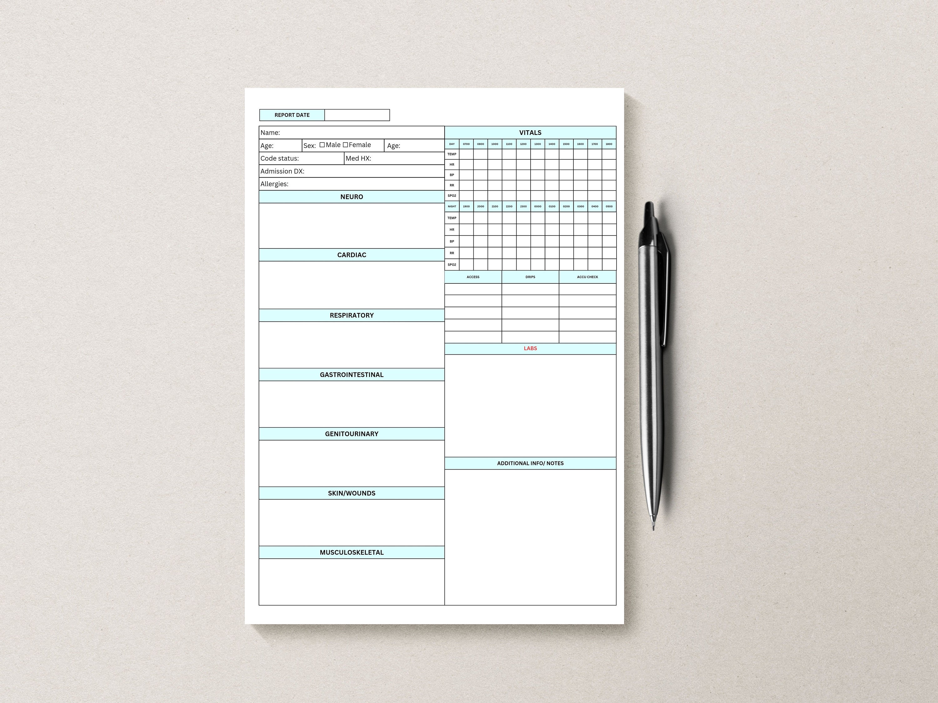 Nursing Report Sheet-simple Minimalistic Design for Rns, Mds, Apps, Cna ...