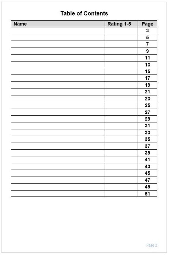 Blank Table Of Contents Template For Interactive Notebooks