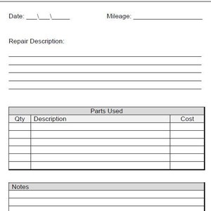 Auto Repair Logbook Template - Etsy