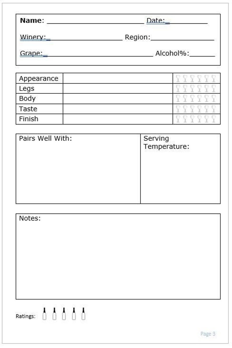 Wine Journal Template - Etsy