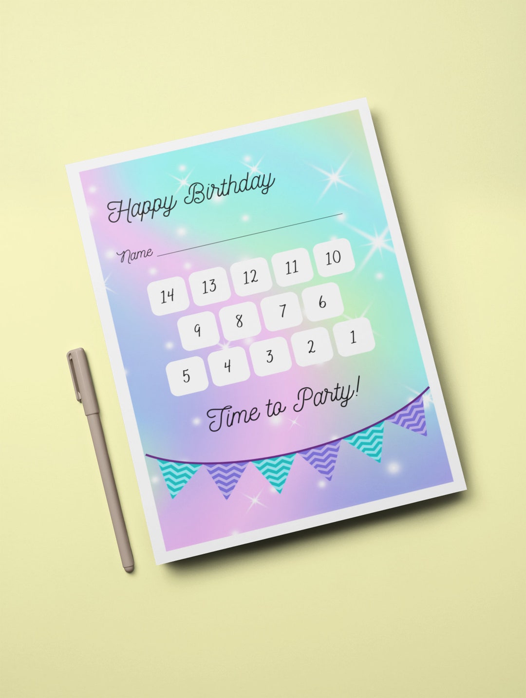 Birthday Countdown, Gift for Kids, Birthday Chart, Rainbow Sparkle ...