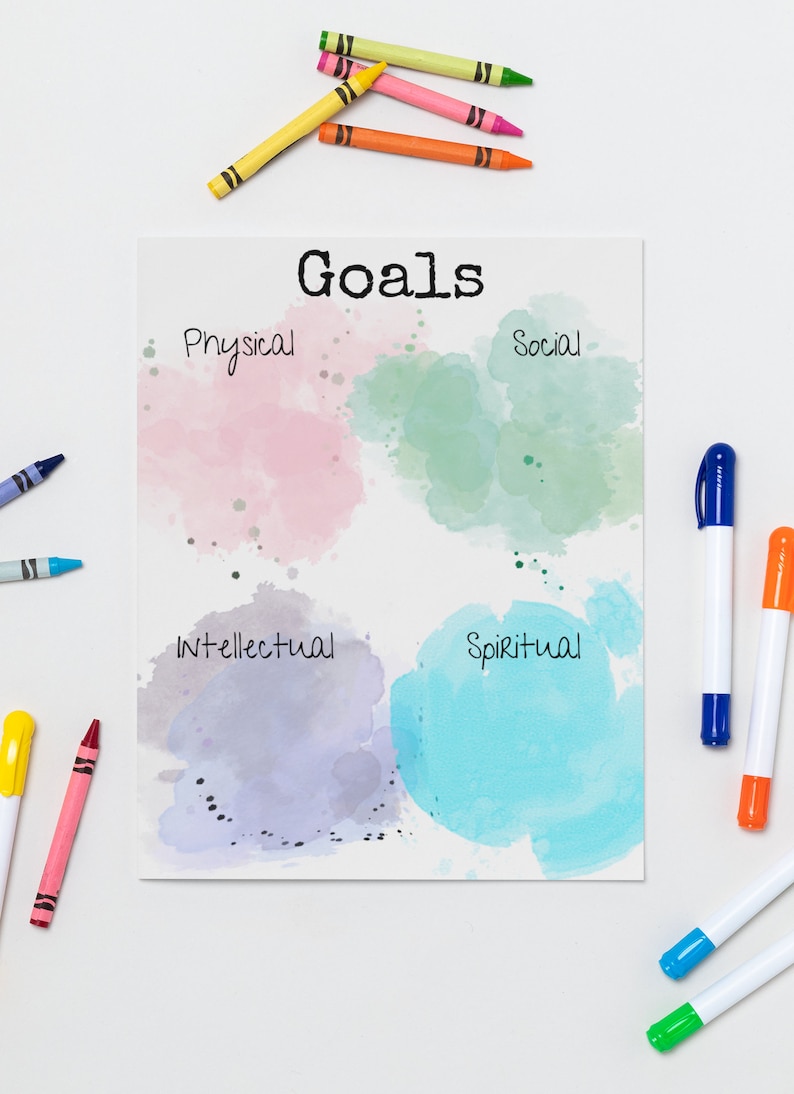Goal Chart, Goal Chart for Kids, Teens, Watercolor Goal Chart, Children ...