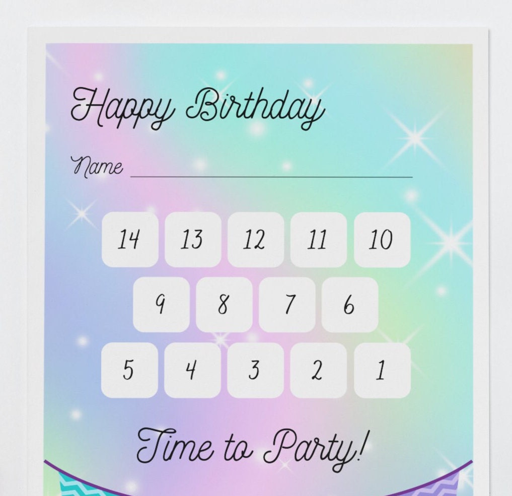 Birthday Countdown, Gift for Kids, Birthday Chart, Rainbow Sparkle ...