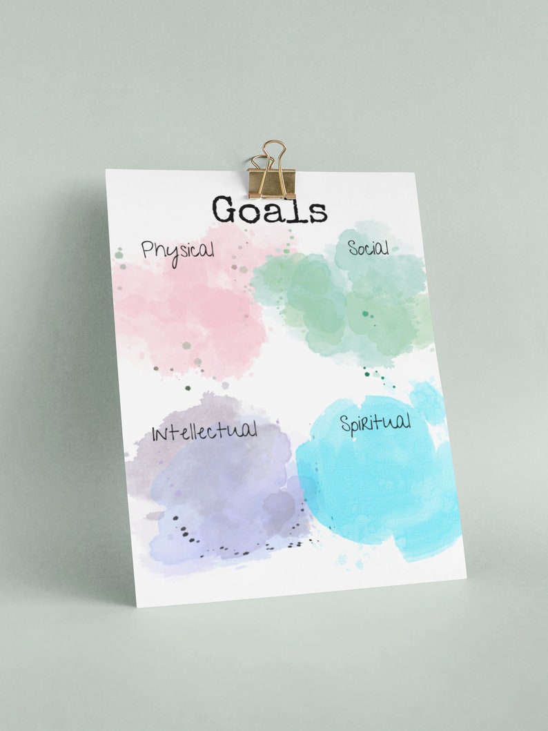 Goal Chart, Goal Chart for Kids, Teens, Watercolor Goal Chart, Children ...