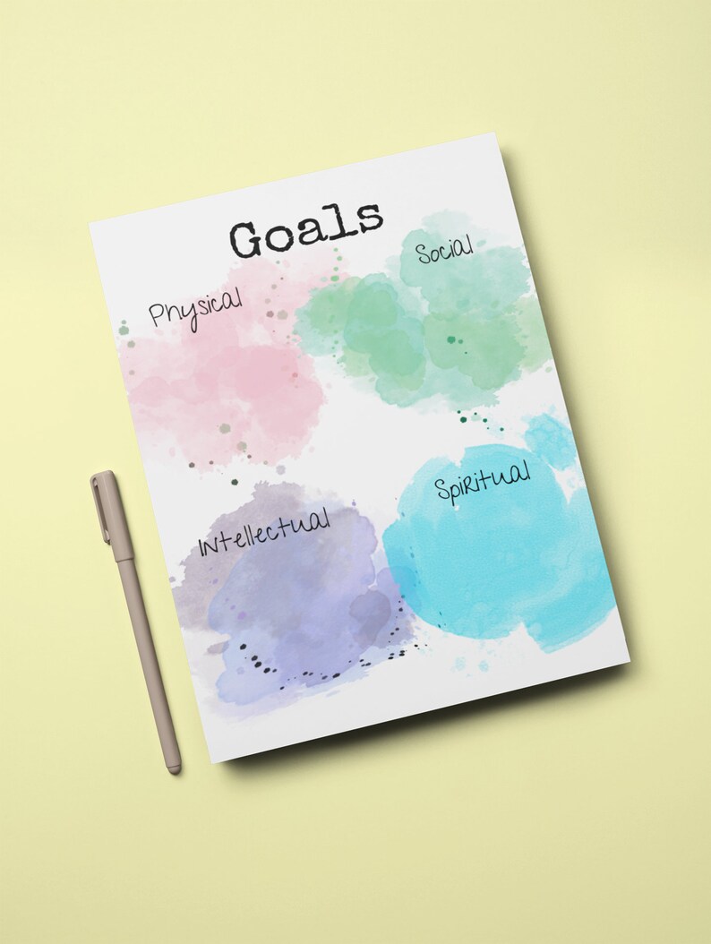 Goal Chart, Goal Chart for Kids, Teens, Watercolor Goal Chart, Children ...