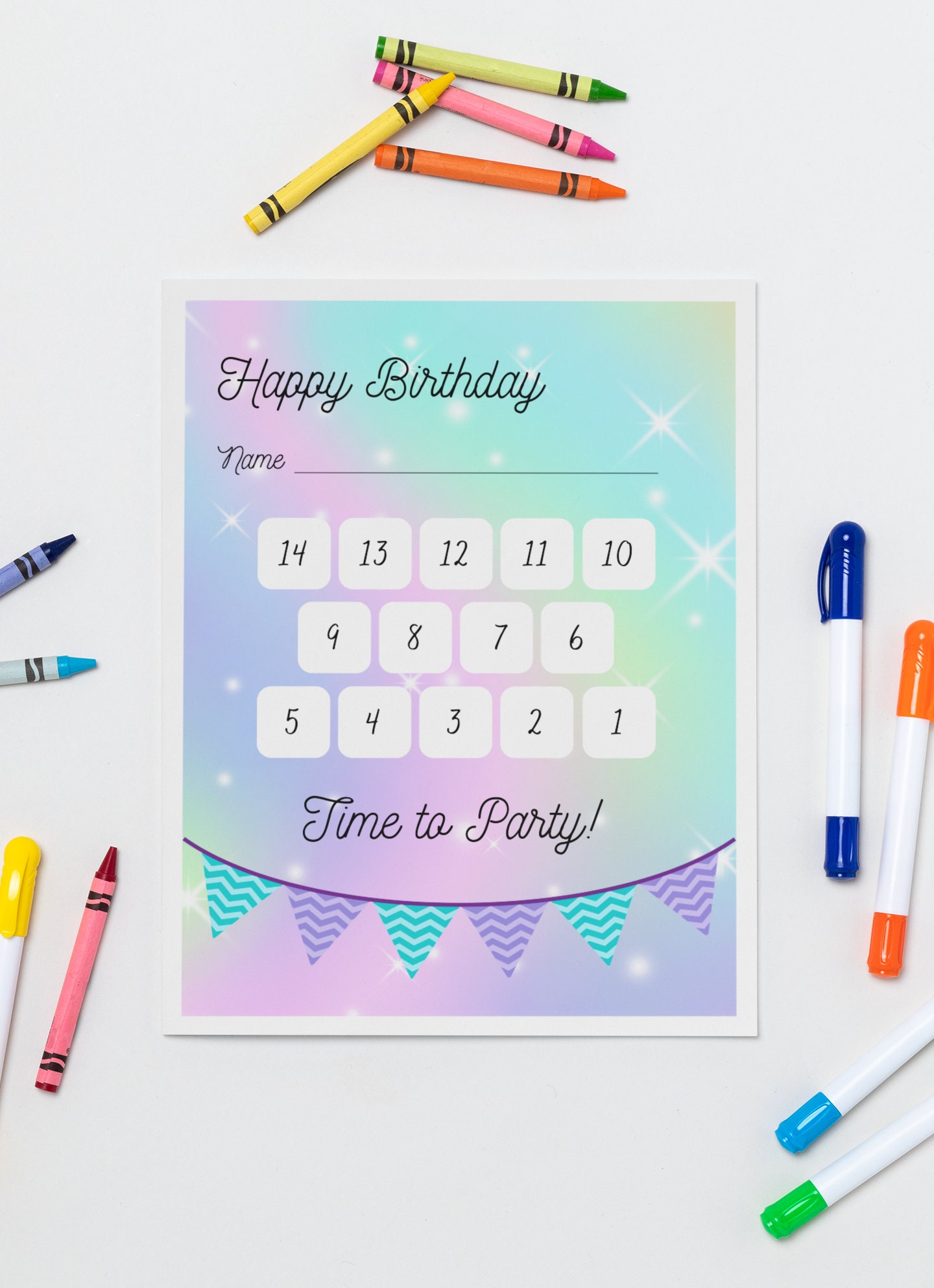 Birthday Countdown, Gift for Kids, Birthday Chart, Rainbow Sparkle ...