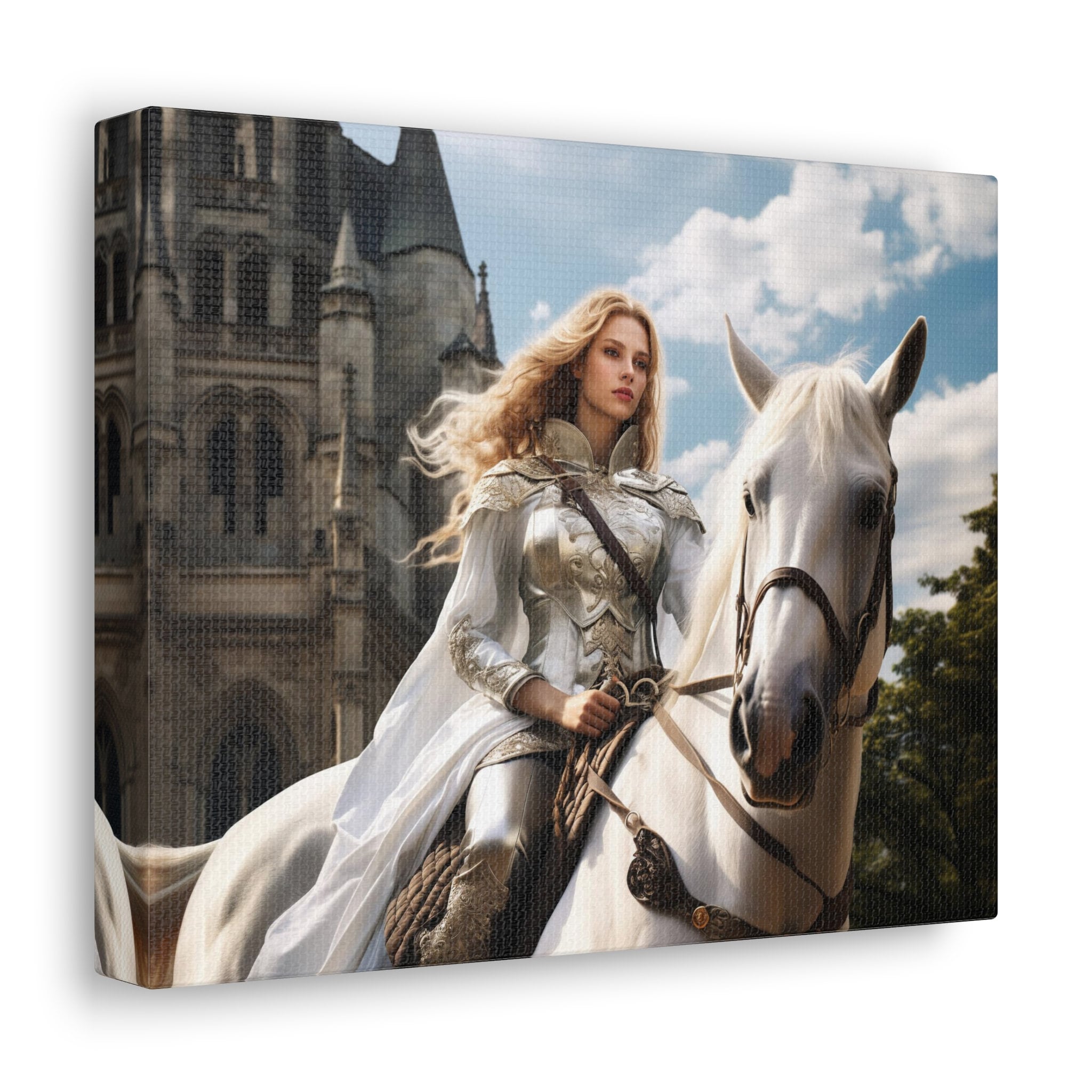Warrior Woman Riding a White Horse Canvas Print, Beautiful Girl ...