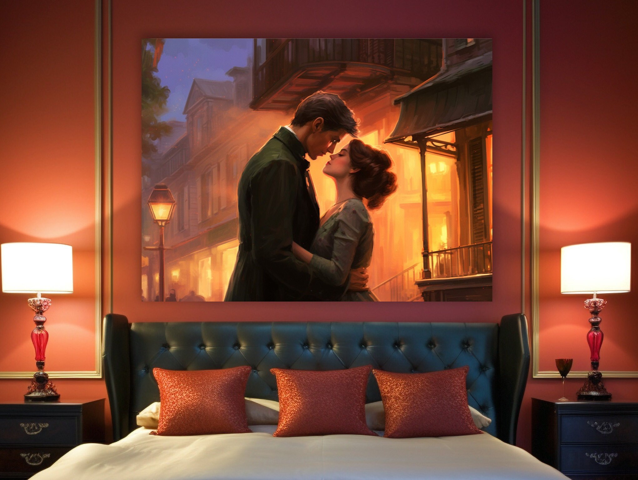 Romantic Couple Kissing at Night Canvas Print, Woman in Love, Dating ...