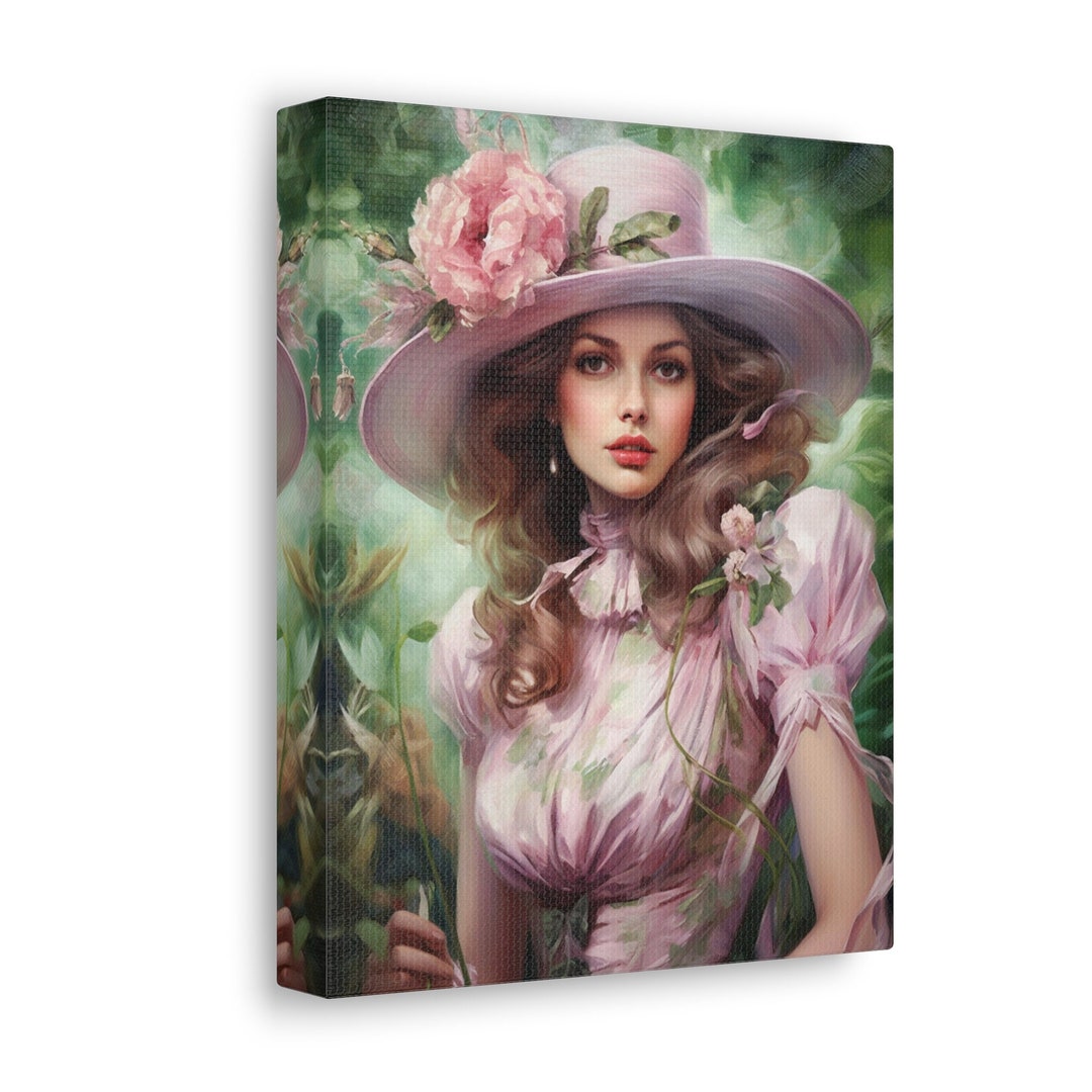Neo-victorian Lady Wearing a Hat, Canvas Print, Vintage Art, Beautiful ...