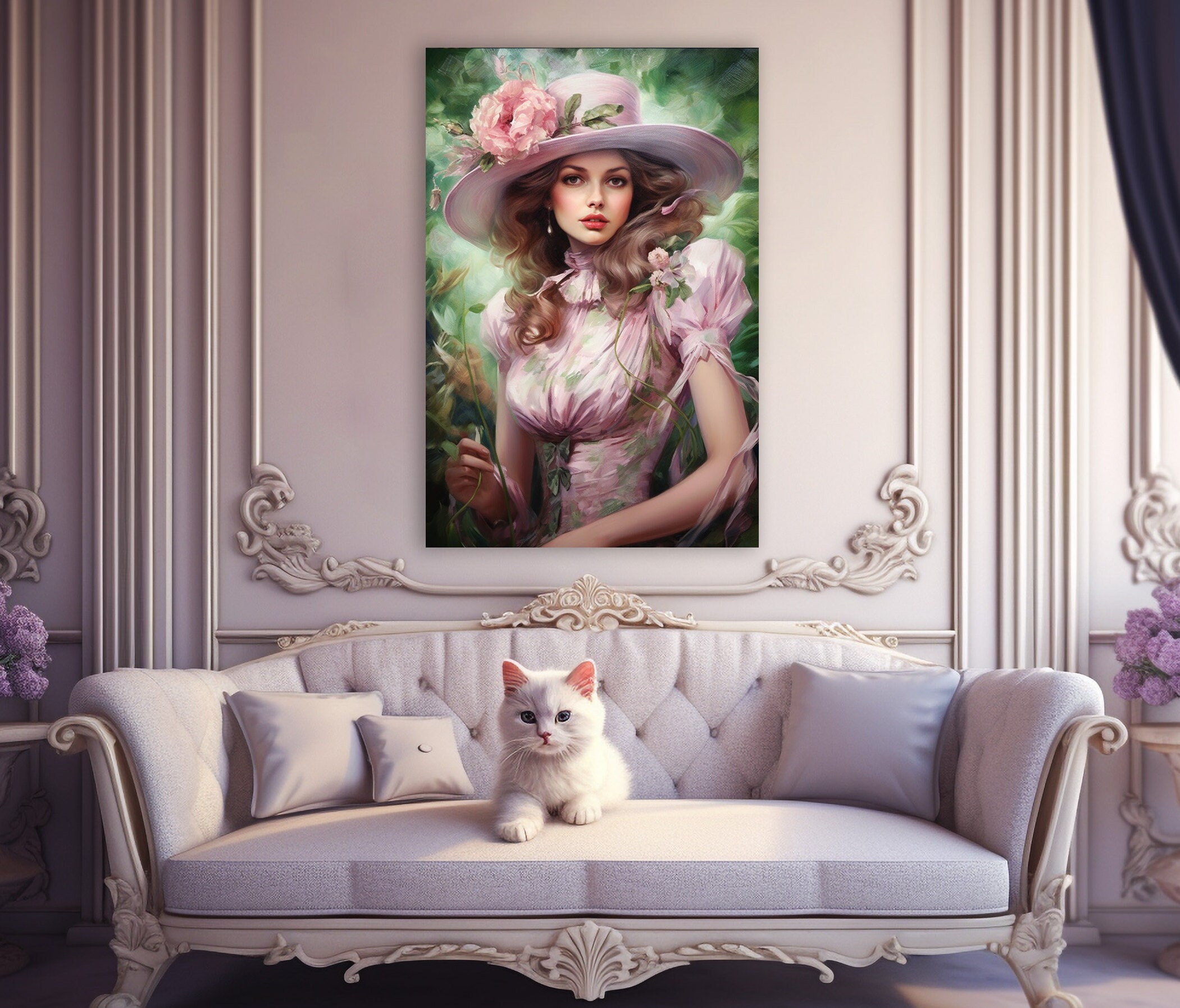 Neo-victorian Lady Wearing a Hat, Canvas Print, Vintage Art, Beautiful ...