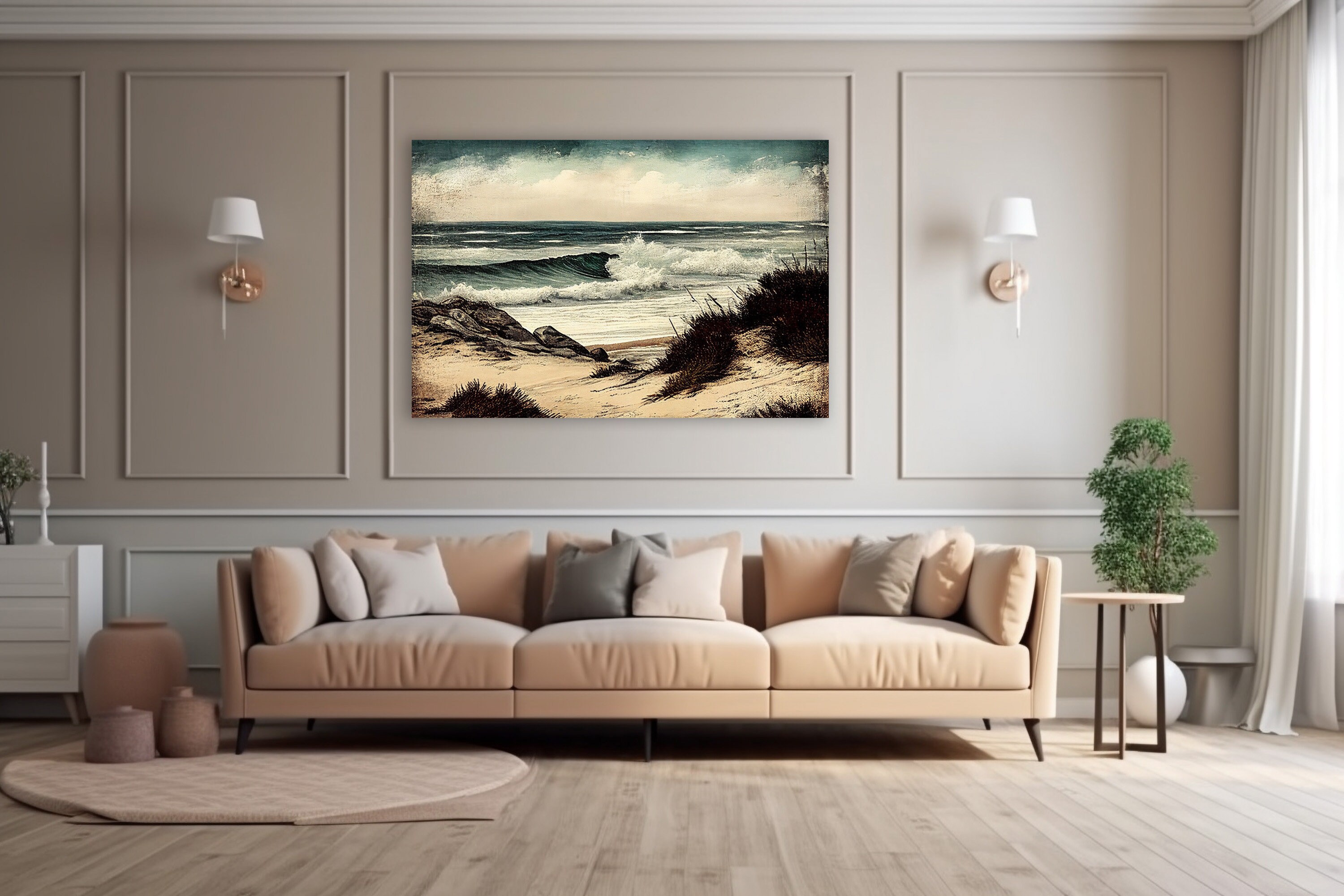 Vintage Beach Prints, Seashore Paintings, Ocean Print, Coastal Seaside ...