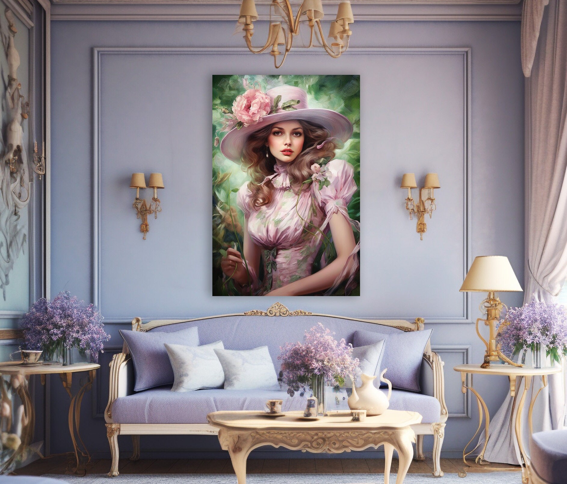 Neo-victorian Lady Wearing a Hat, Canvas Print, Vintage Art, Beautiful ...