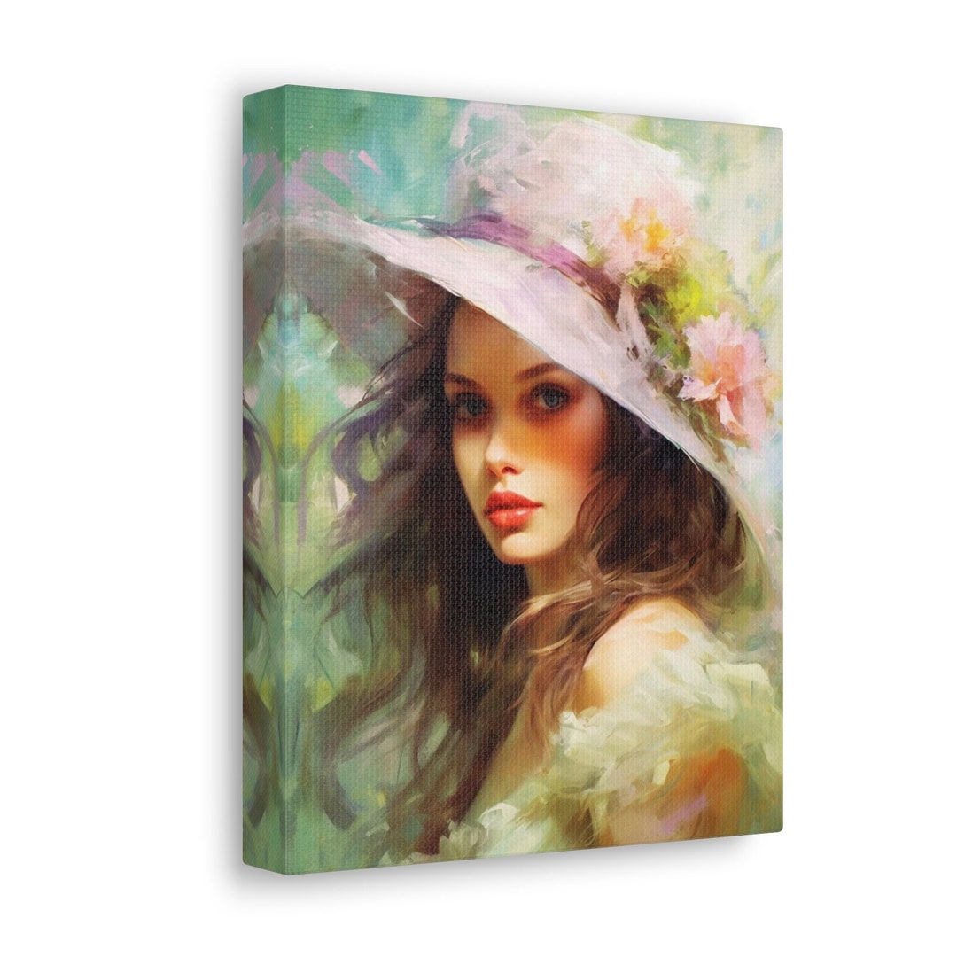 Neo-victorian Woman Wearing a Hat, Canvas Print, Vintage Art, Beautiful ...