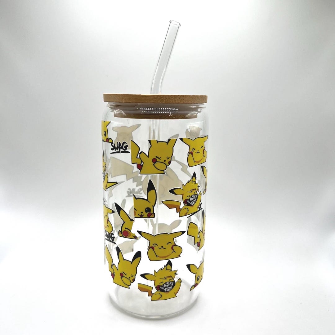 16 Oz Pikachu Glass Cup With Straw & Lid – Cute Pokémon Tumbler - Etsy