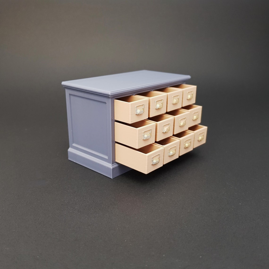 Miniature 12 Drawer Cabinet With 3 Drawer Handle Styles - 1/12 Scale ...