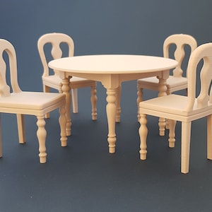Dining Table and Chairs Miniature Furniture 1/12 Scale, Digital STL ...