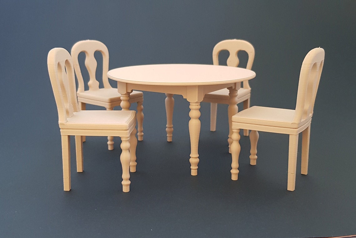 Dining Table and Chairs - Miniature Furniture 1/12 Scale, Digital STL ...