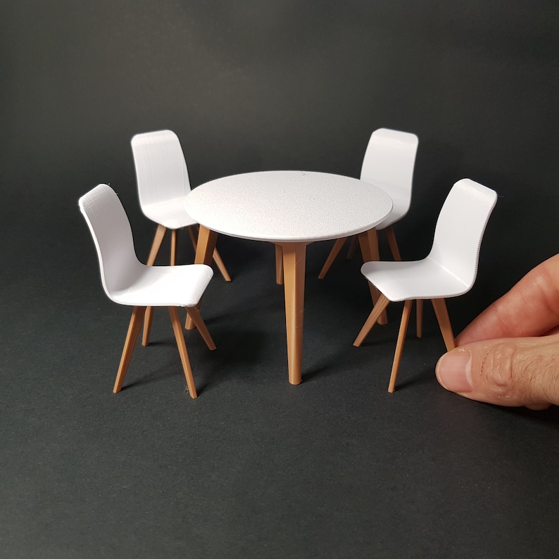 Round Dining Table and Chairs Miniature Furniture 1/12 Scale, Digital ...